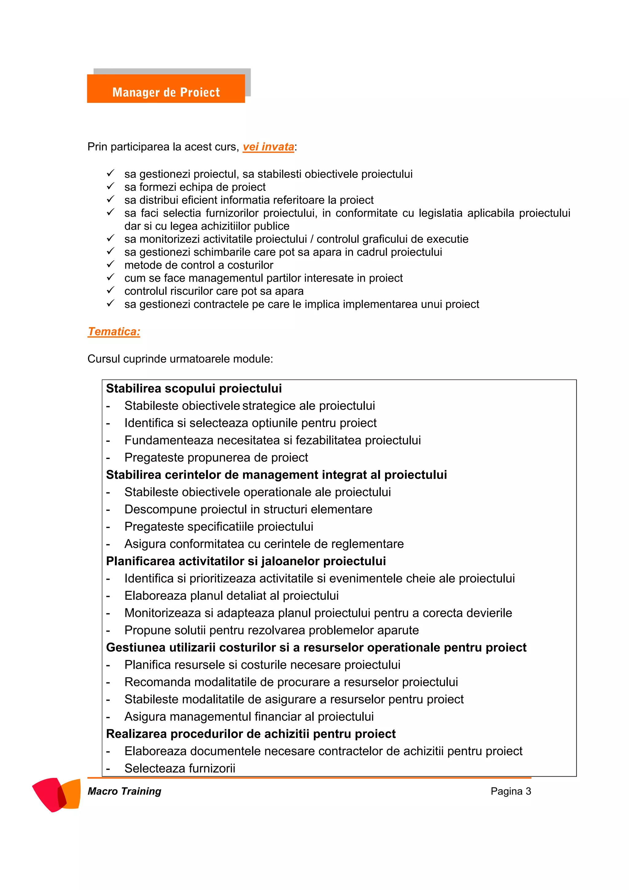 Cursuri Manager de Proiect | PDF