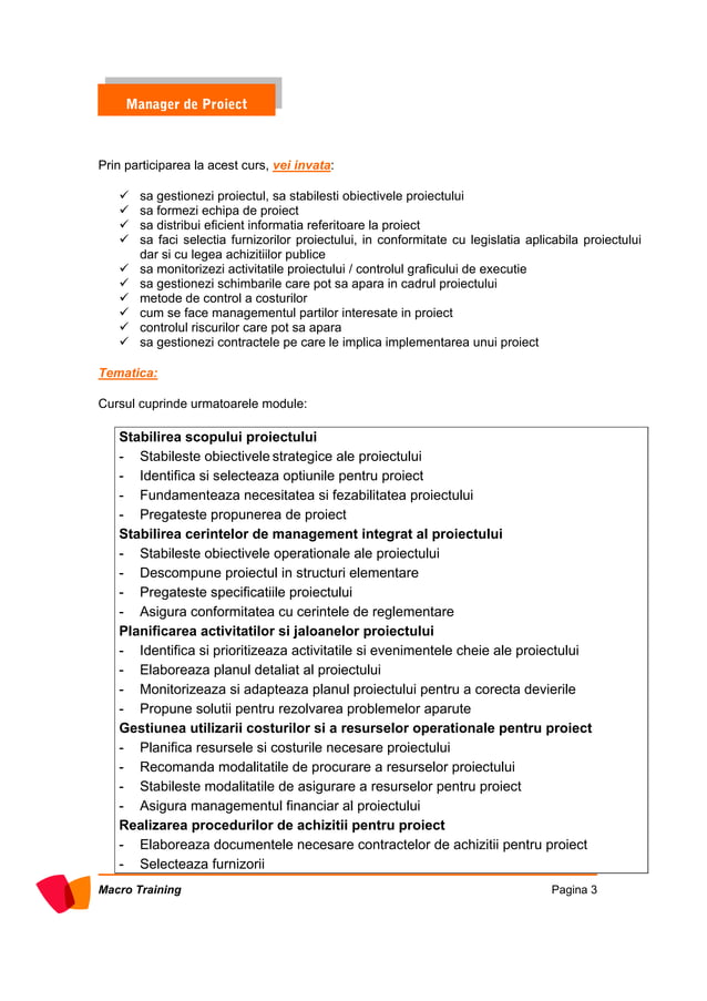 Cursuri Manager de Proiect | PDF