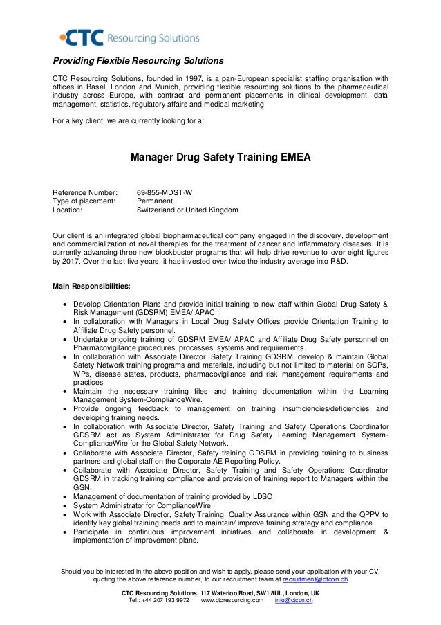 Manager drug safety training emea 69 855-mdst-w