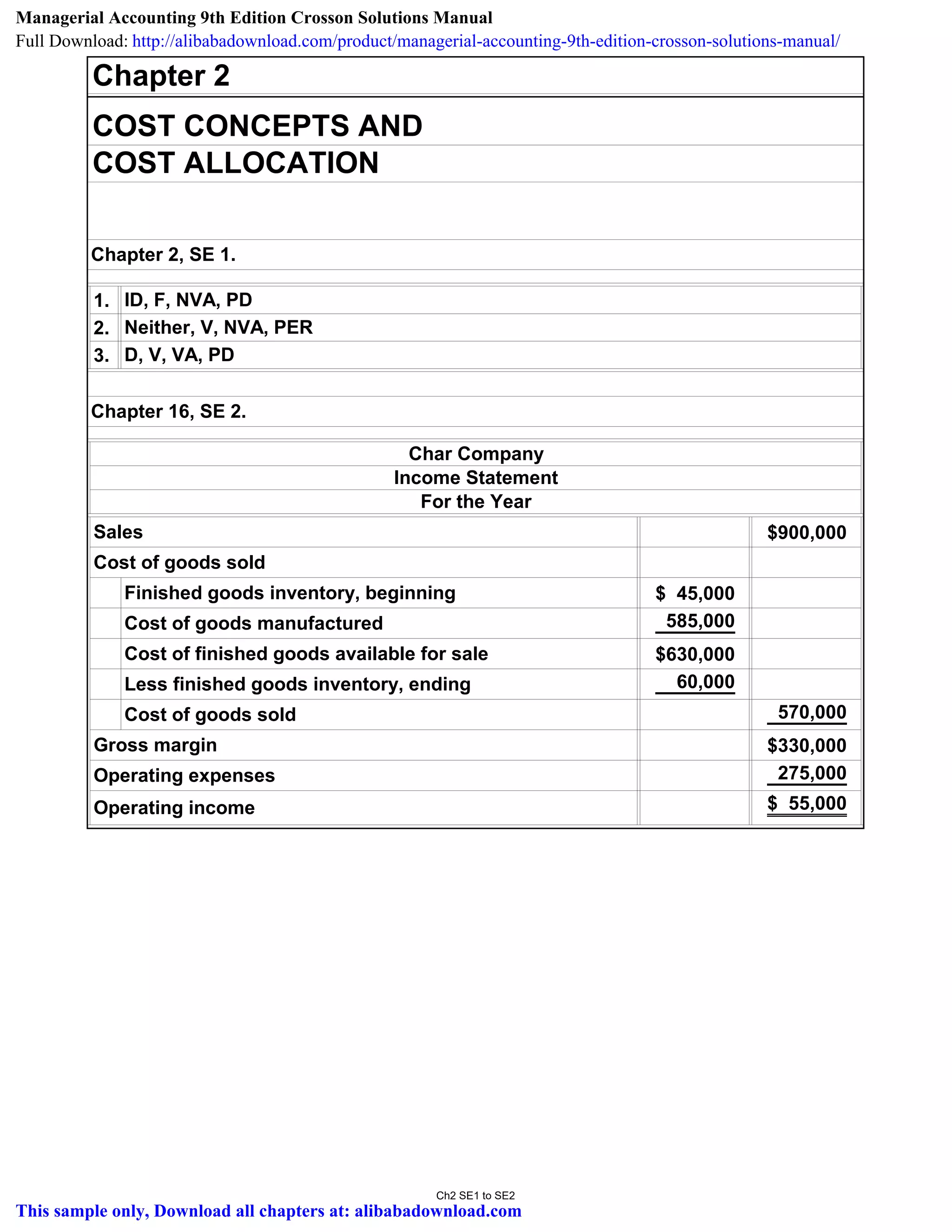 Managerial Accounting 9th Edition Crosson Solutions Manual | PDF