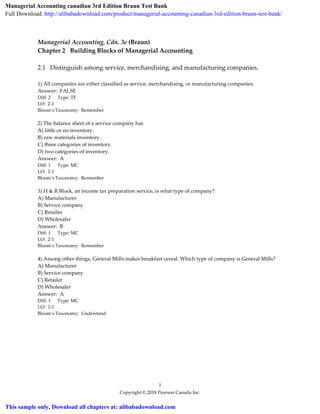 Managerial Accounting canadian 3rd Edition Braun Test Bank | PDF
