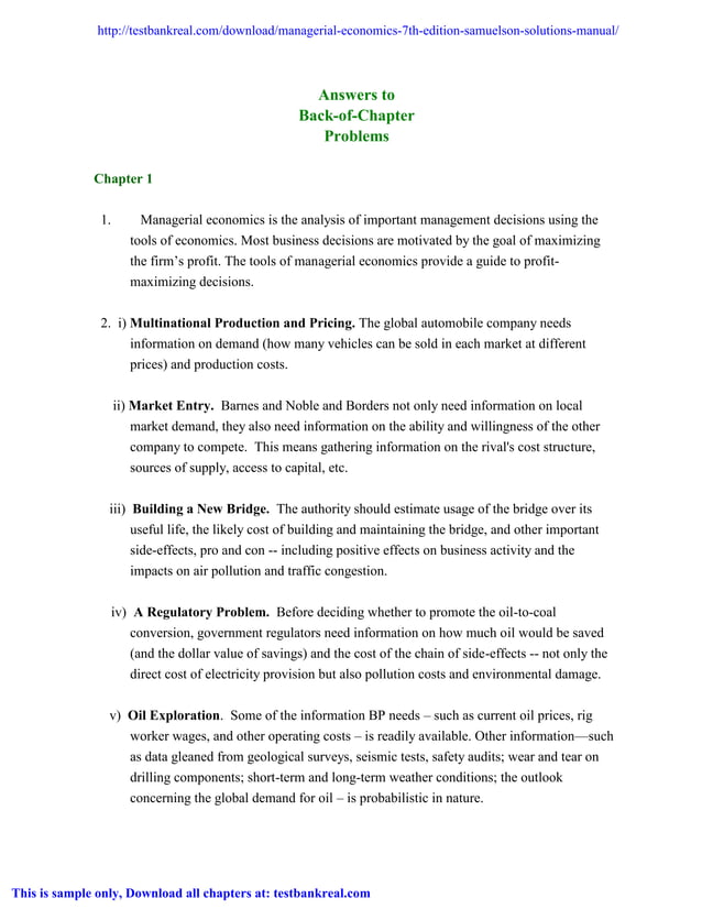 Managerial Economics 7th Edition Samuelson Solutions Manual | PDF