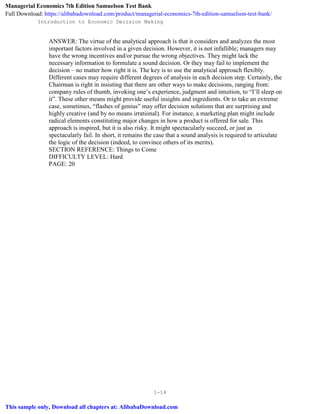 Managerial Economics 7th Edition Samuelson Test Bank | PDF