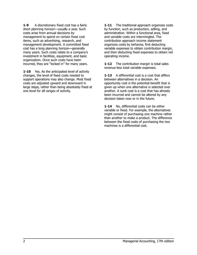 Solutions for Problems in Managerial Accounting, 17th Edition (Garrison & Noreen) | PDF