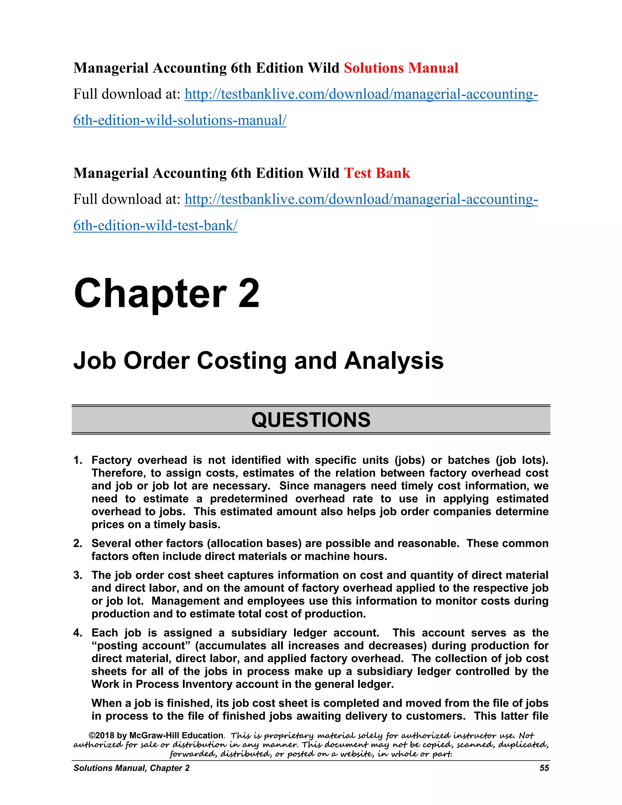 Managerial accounting 6th edition wild solutions manual | PDF