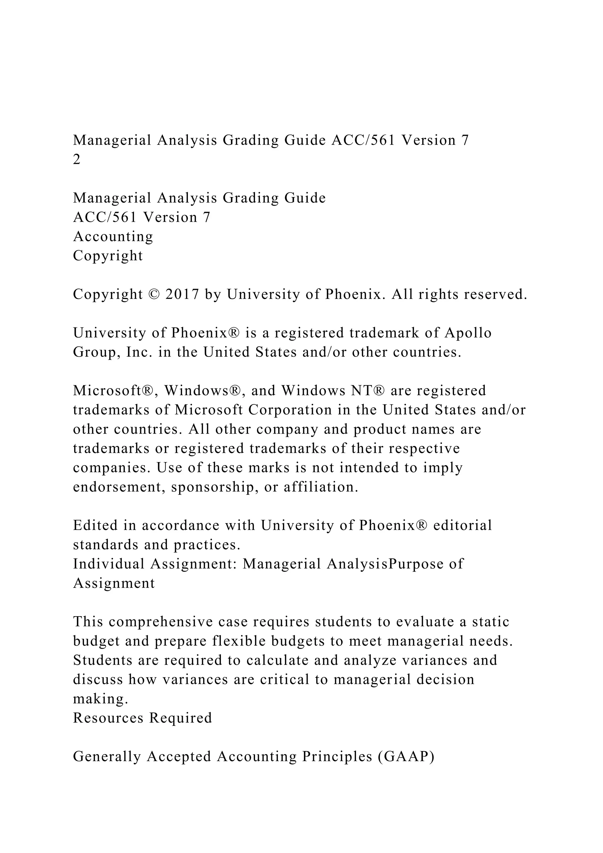 Managerial Analysis Grading Guide ACC561 Version 72Manage.docx