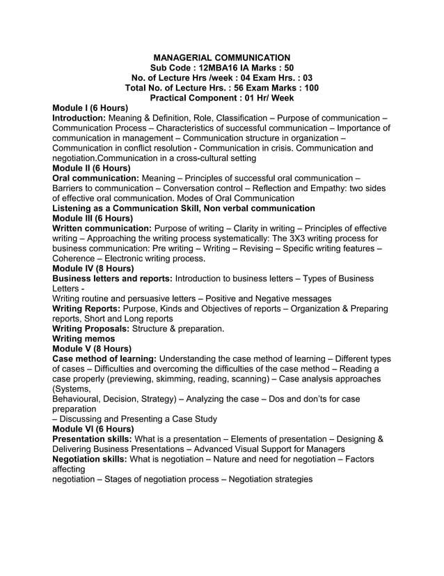 Managerial communication syllabus | DOC