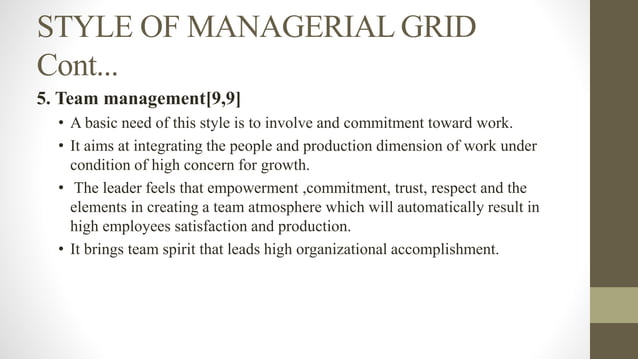 Managerial grid theory ppt | PPTX | Executive Leadership & Management ...
