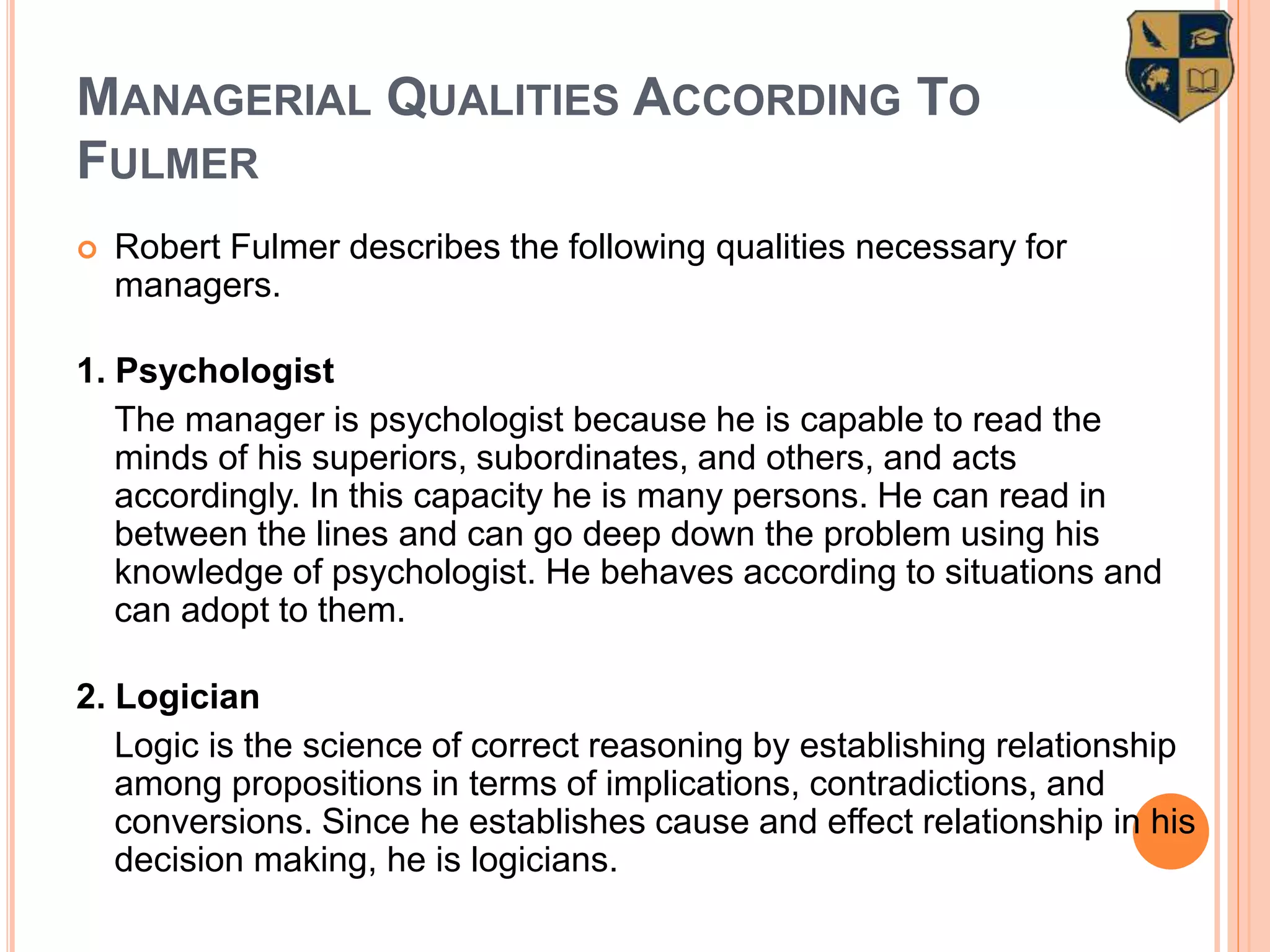 Managerial Qualities Henry fayol & Fulmer | PPTX