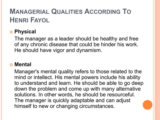 Managerial Qualities Henry fayol & Fulmer | PPT