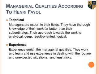 Managerial Qualities Henry fayol & Fulmer | PPT