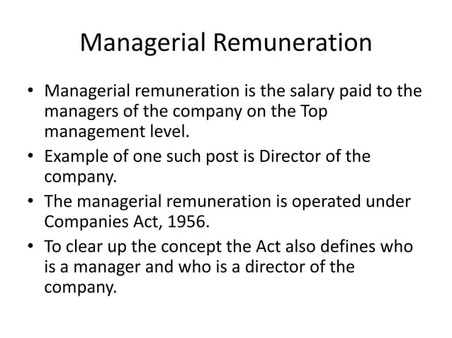 Managerial remuneration | PPTX | Business Accounting & Finance | Business