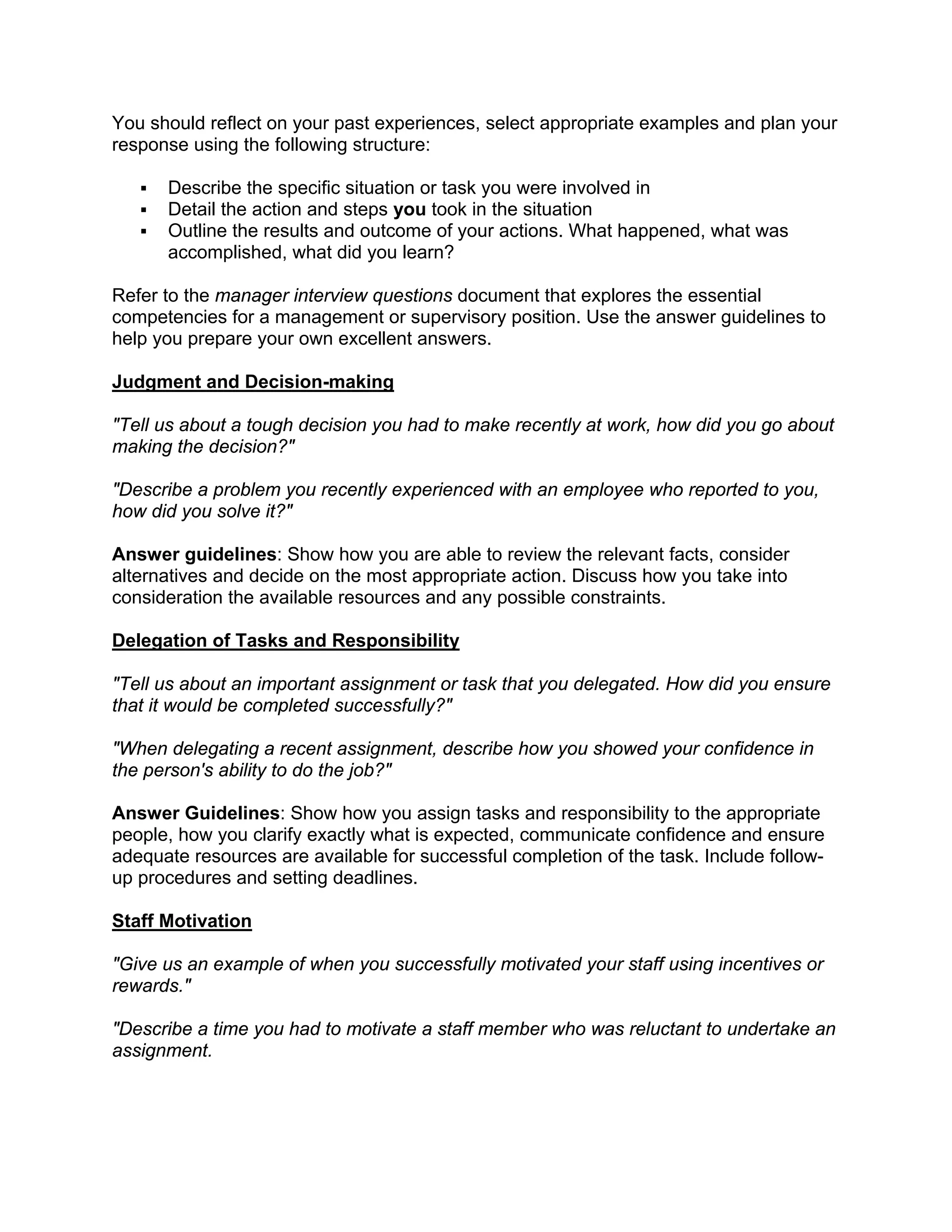 Manager interview | PDF | Resume Writing and Advice | Job Search