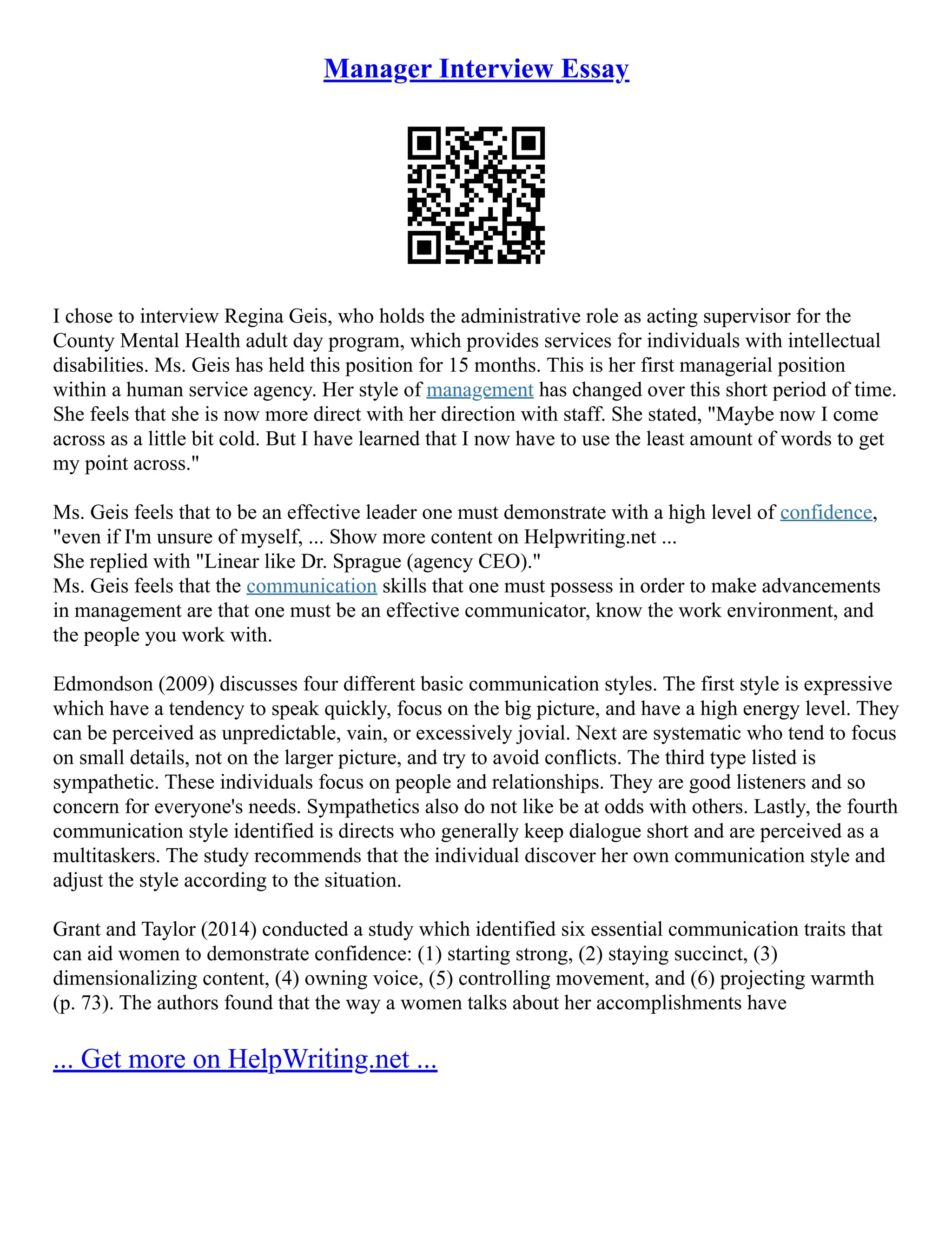 Manager Interview Essay | PDF