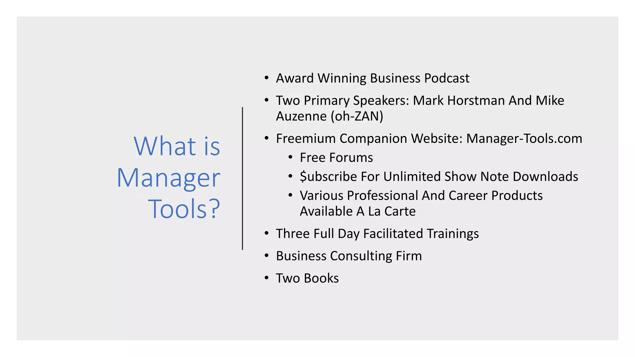 Manager Tools introduction | PPTX