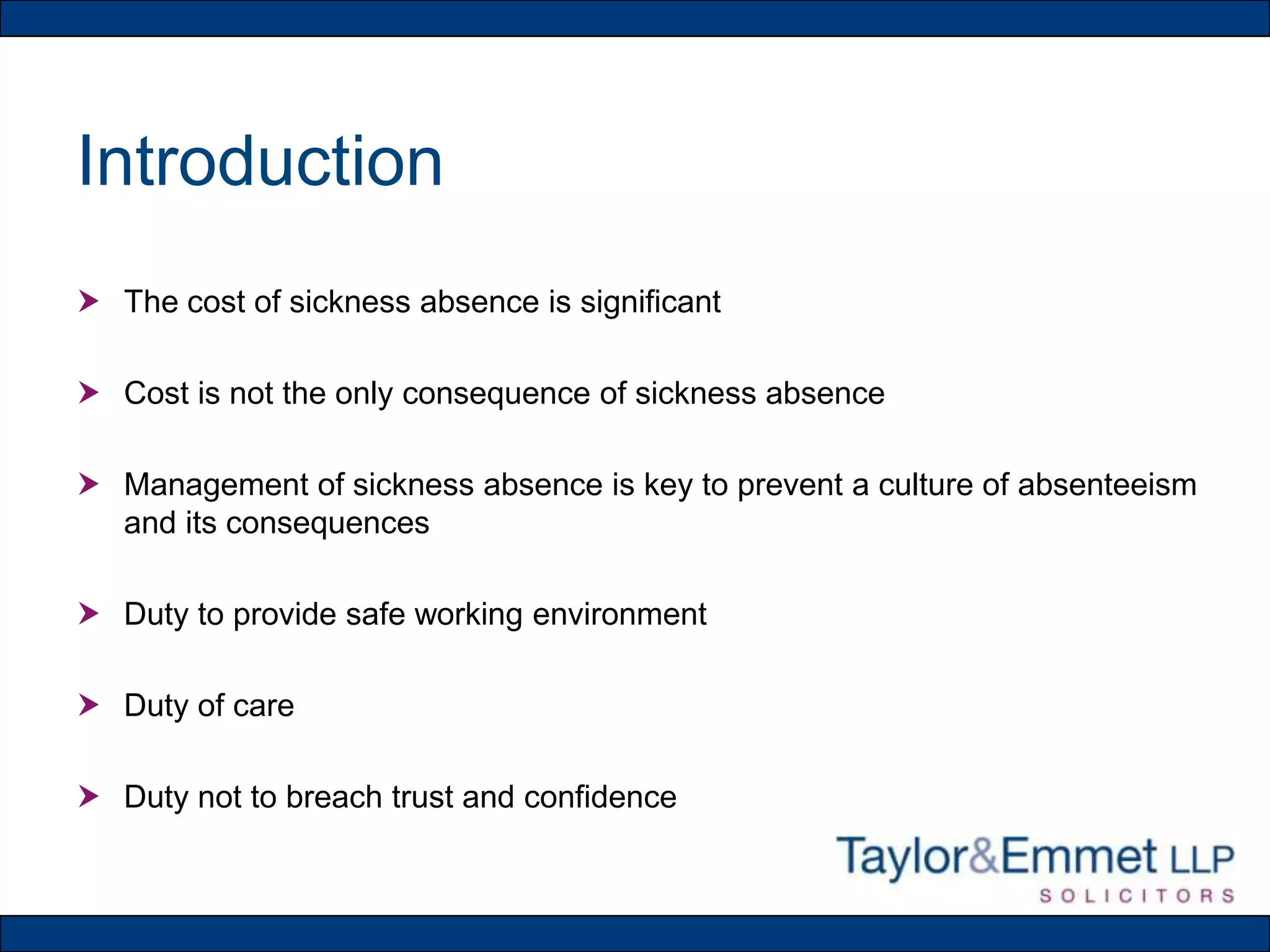 Taylor & Emmet - Managing Absence Masterclass | PPTX