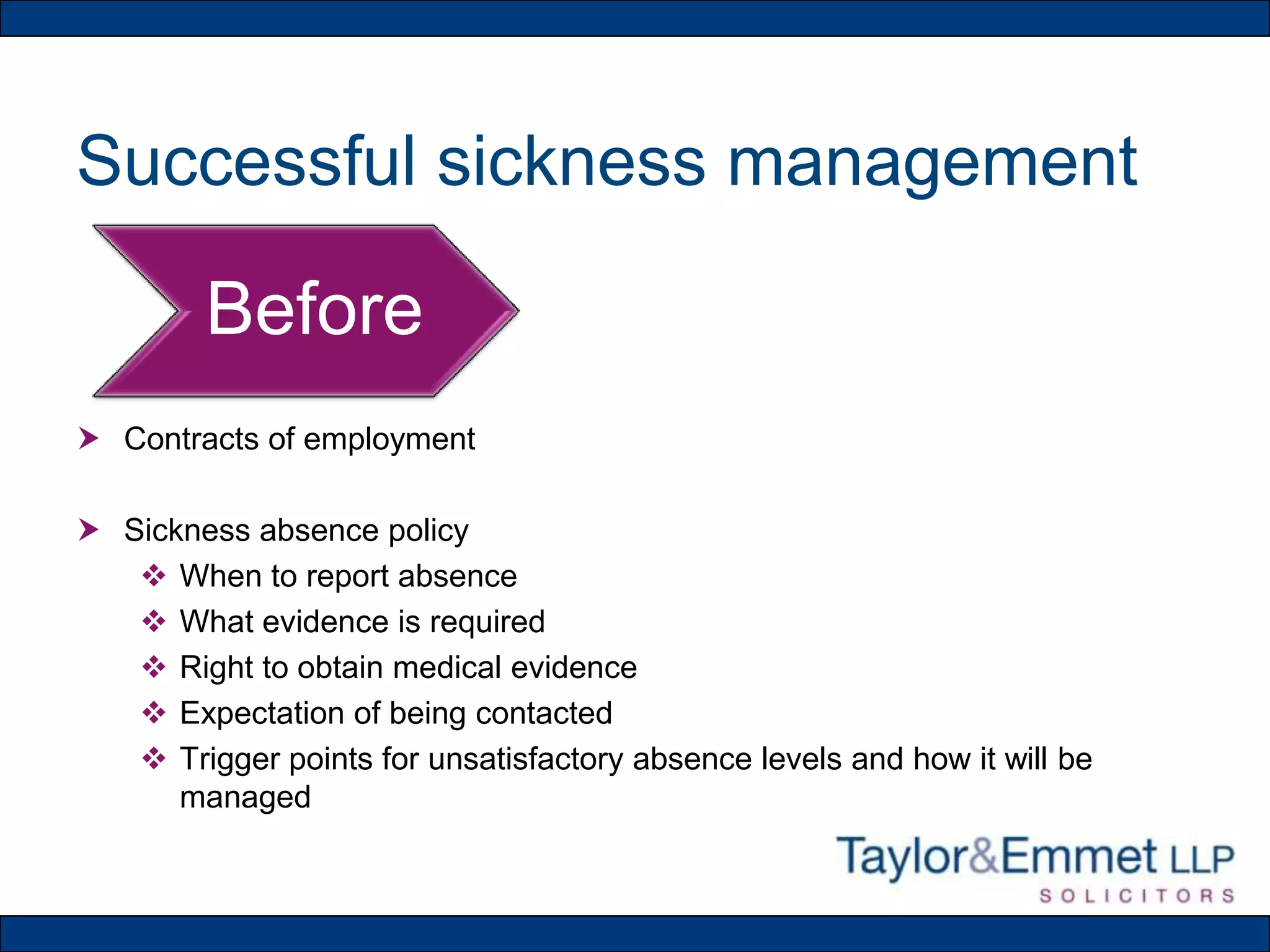 Taylor & Emmet - Managing Absence Masterclass | PPTX