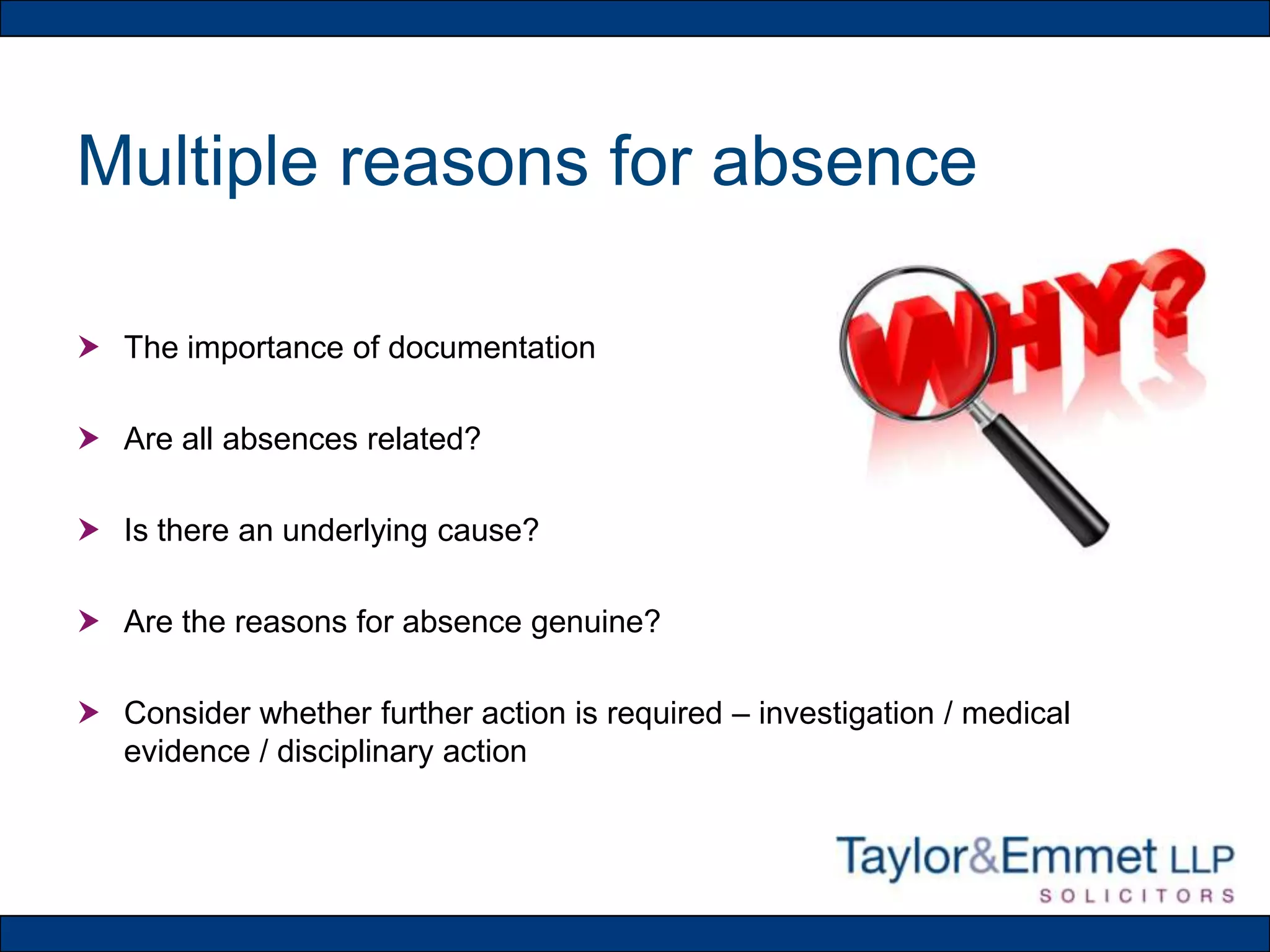 Taylor & Emmet - Managing Absence Masterclass | PPTX