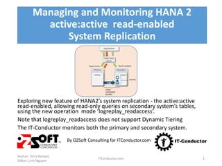 Managing and Monitoring HANA 2 active:active with System Replication | PPT