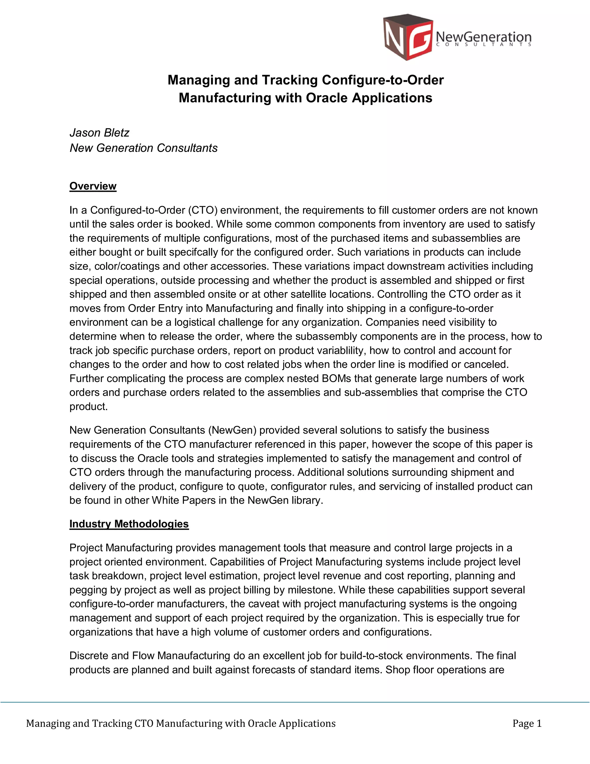 Managing And Tracking Eto Manufacturing With Oracle Apps | PDF