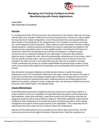 Managing And Tracking Eto Manufacturing With Oracle Apps | PDF