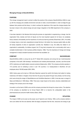 Managing change at glaxo smithkline | DOCX | Mergers and Acquisitions ...