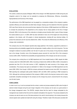 Managing change at glaxo smithkline | DOCX | Mergers and Acquisitions ...