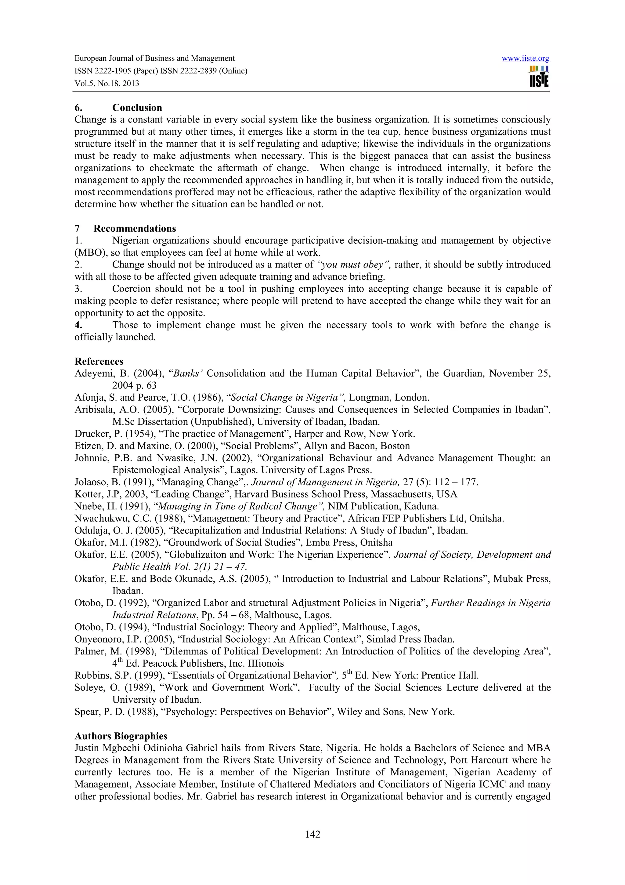 Managing change in nigerian business organizations | PDF | Business Administration | Business