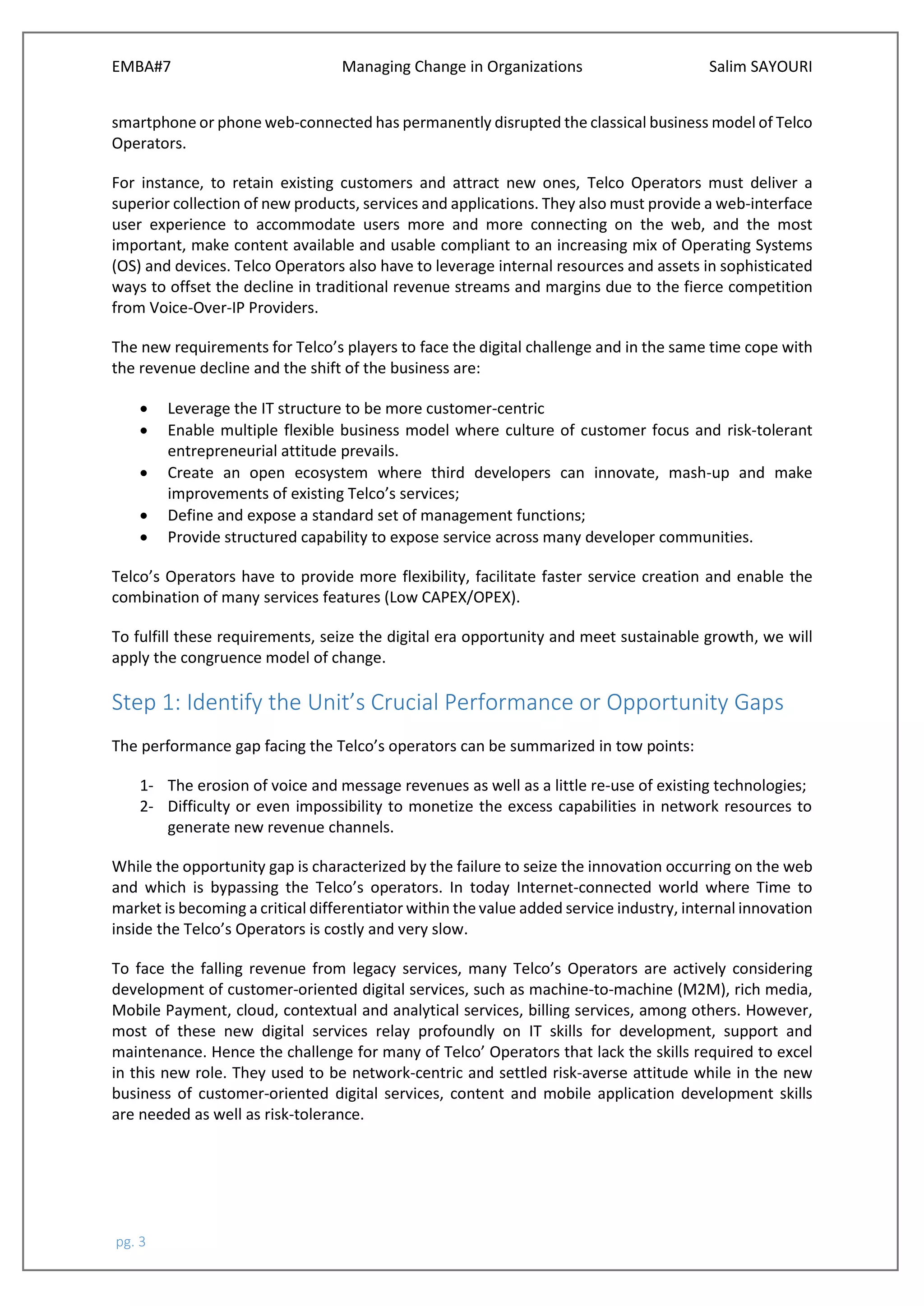 Managing change in telecom industry from network centric to customer ...