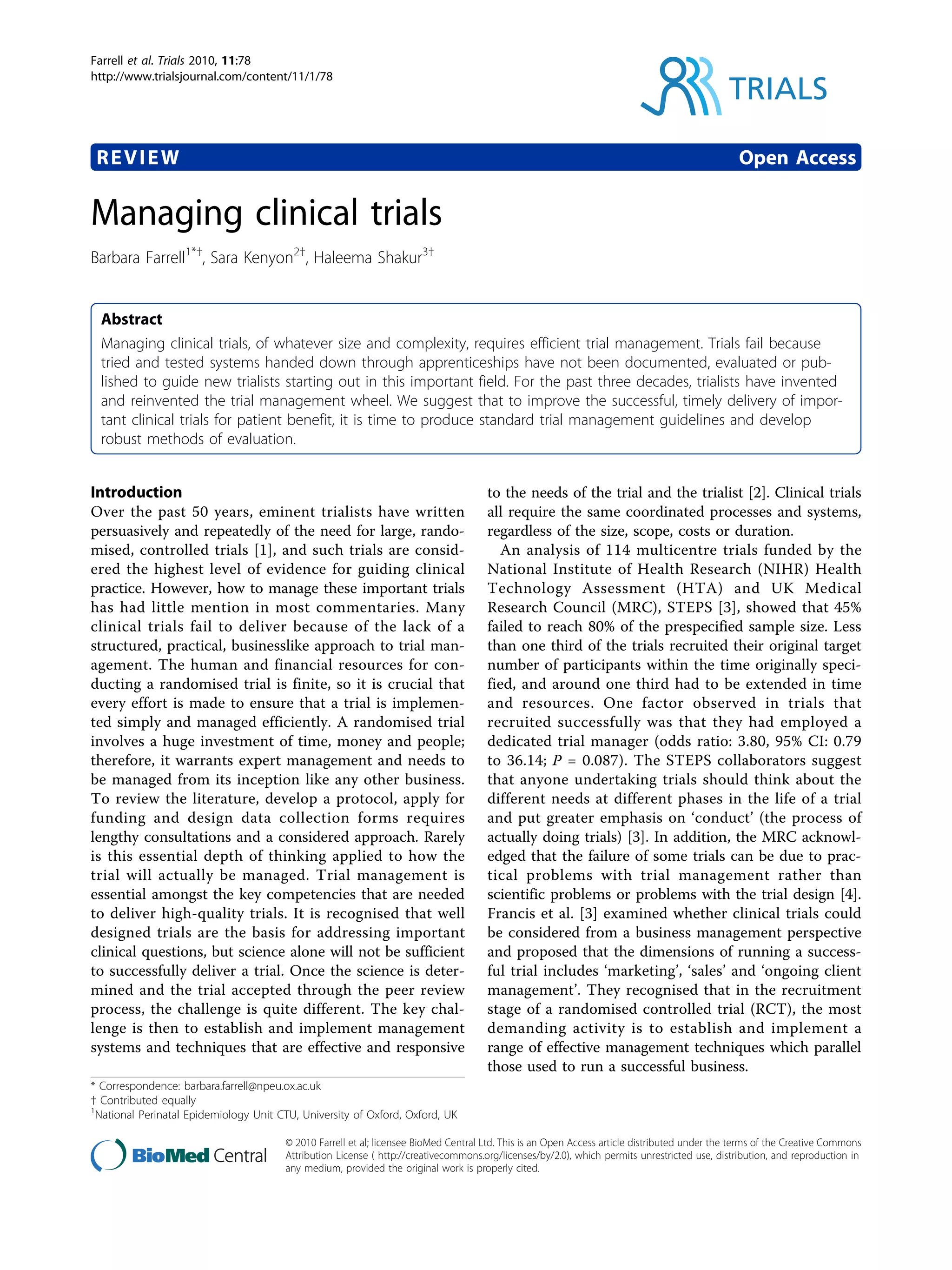 Managing clinical trials | PDF