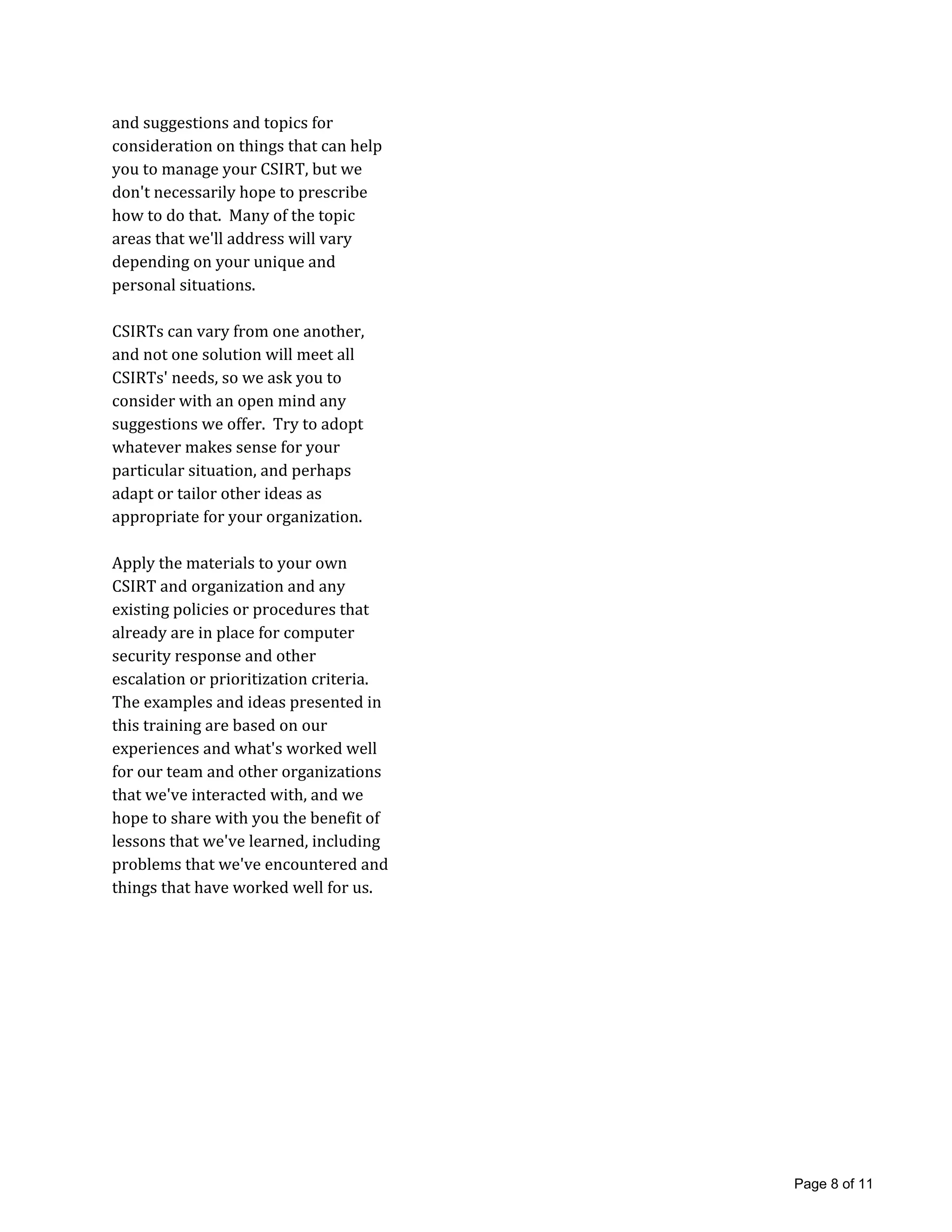 Managing Computer Security Incident Response Teams - Introduction | PDF