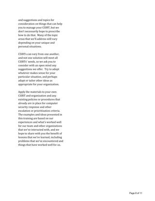 Managing Computer Security Incident Response Teams - Introduction | PDF