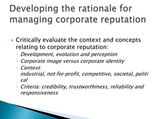 Managing Corporate Reputation Cim Part 1 | PPTX