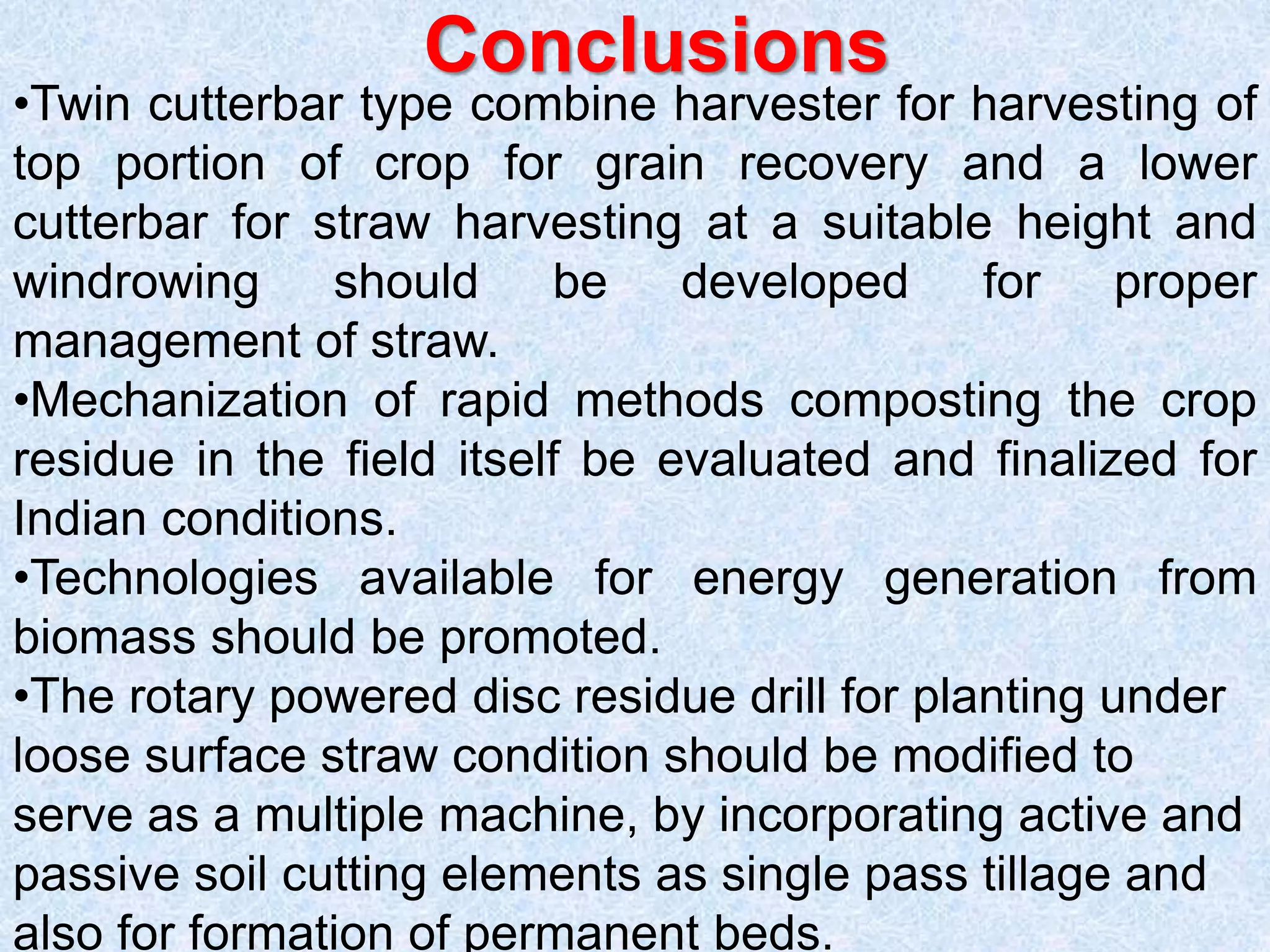 Managing crop residues in conservation agriculture engineering issues | PPT