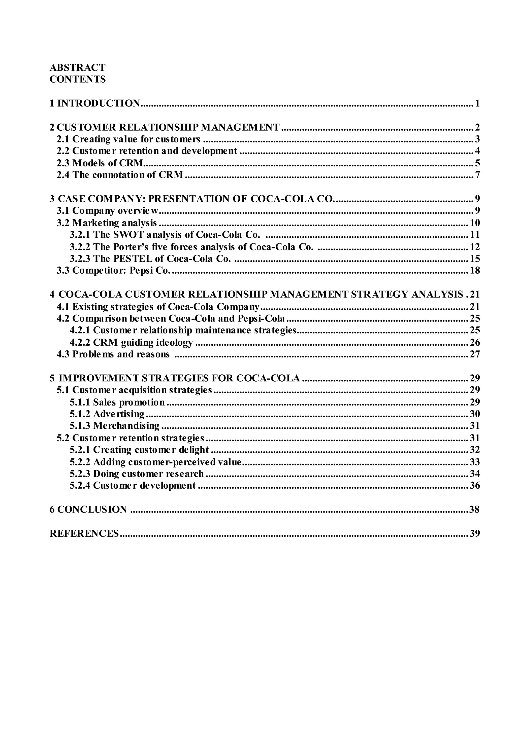 Managing customer relationship case study coca cola company | PDF