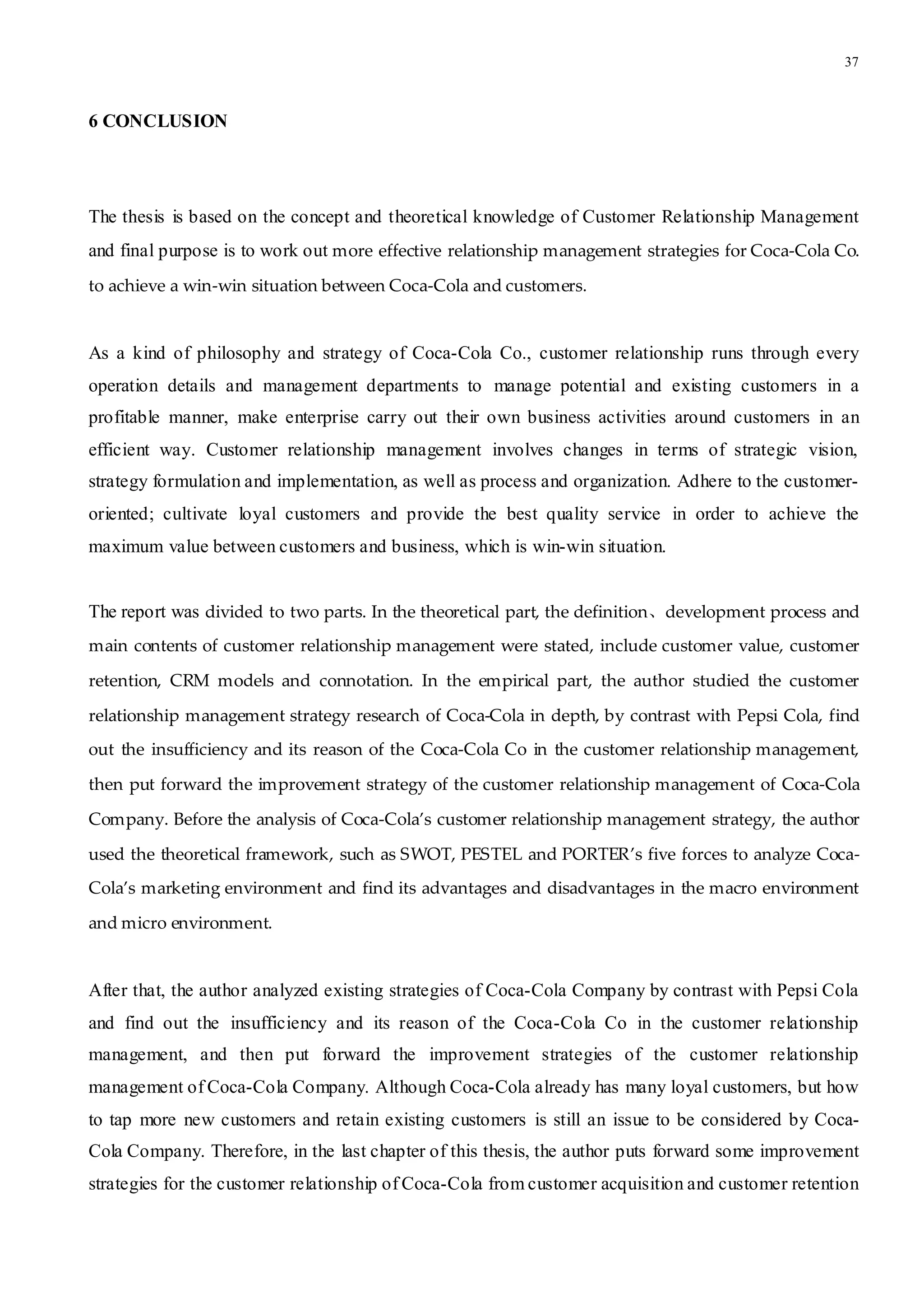 Managing customer relationship case study coca cola company | PDF