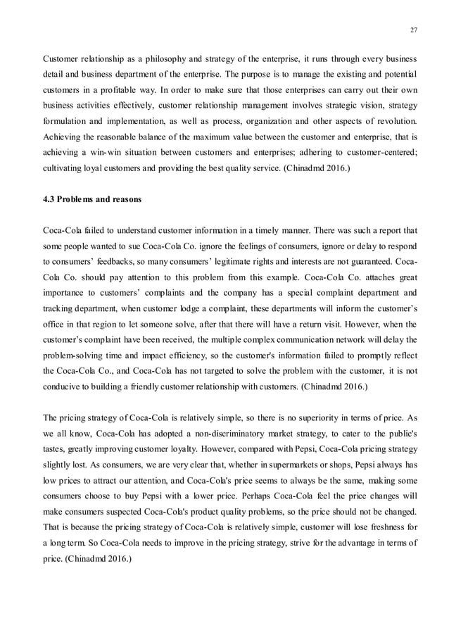 Managing customer relationship case study coca cola company | PDF ...
