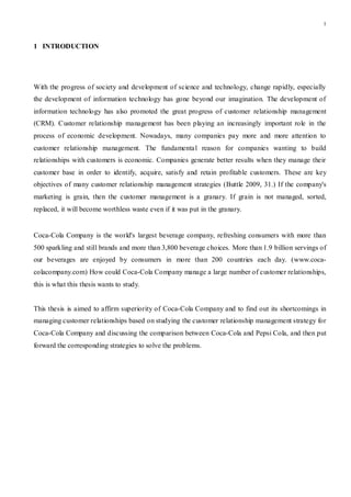 Managing customer relationship case study coca cola company | PDF