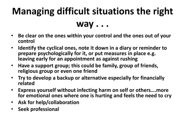 Managing Difficult Situations and People | PPTX | Mental Health ...
