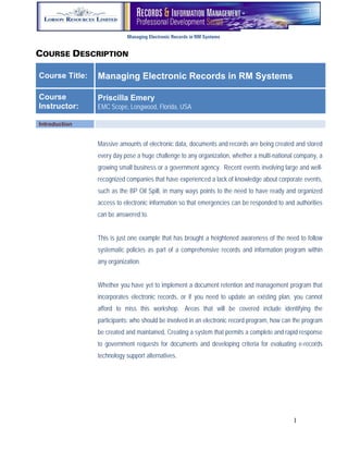 Course Outline - Developing and Managing Electronic Records in ...