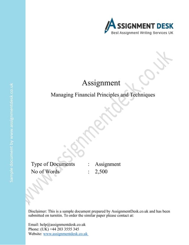Managing Financial Principles and Techniques Assignment Sample | PDF