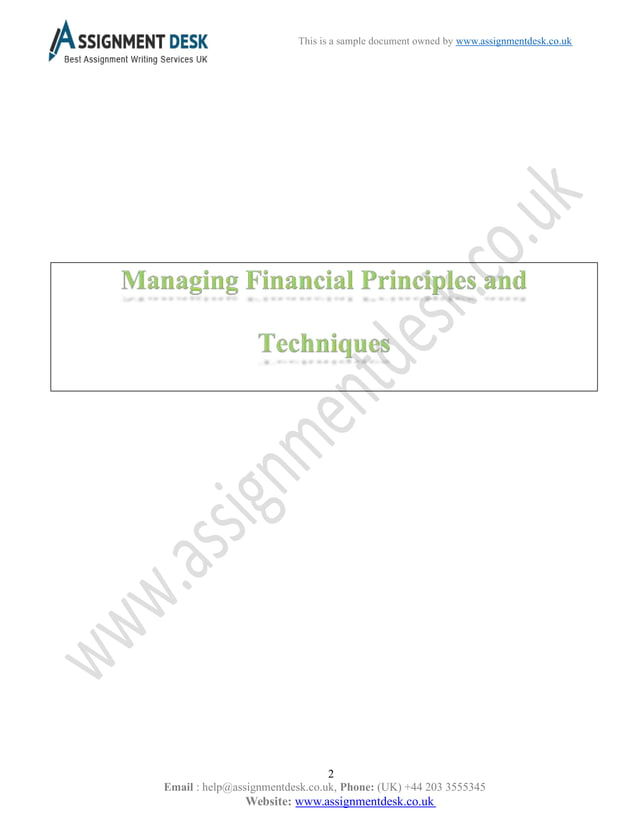 Managing Financial Principles and Techniques Assignment Sample | PDF