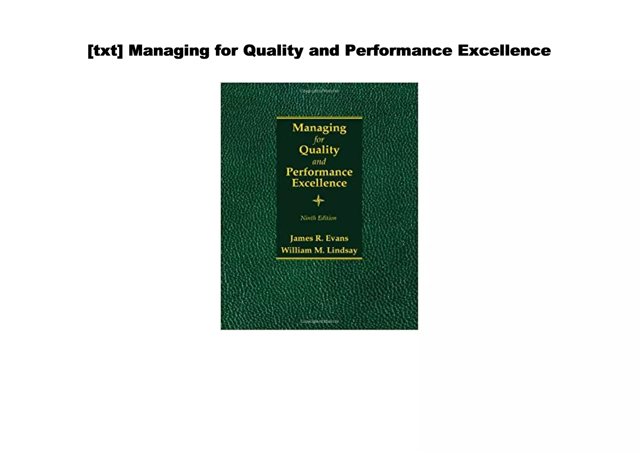 [Doc] Managing for Quality and Performance Excellence | PPT