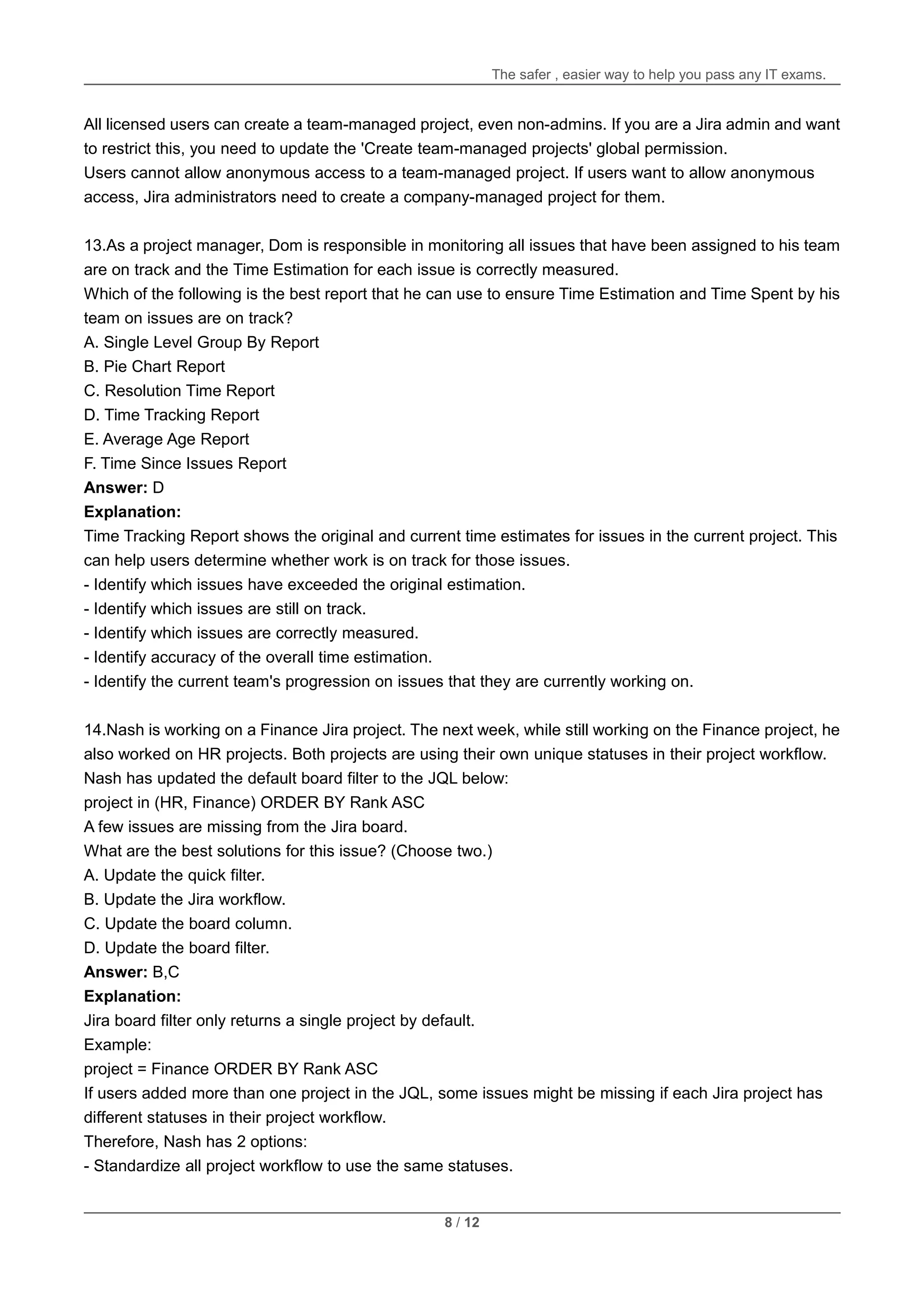 Managing Jira Cloud Projects ACP-620 Exam Questions | PDF | Computing | Technology & Computing