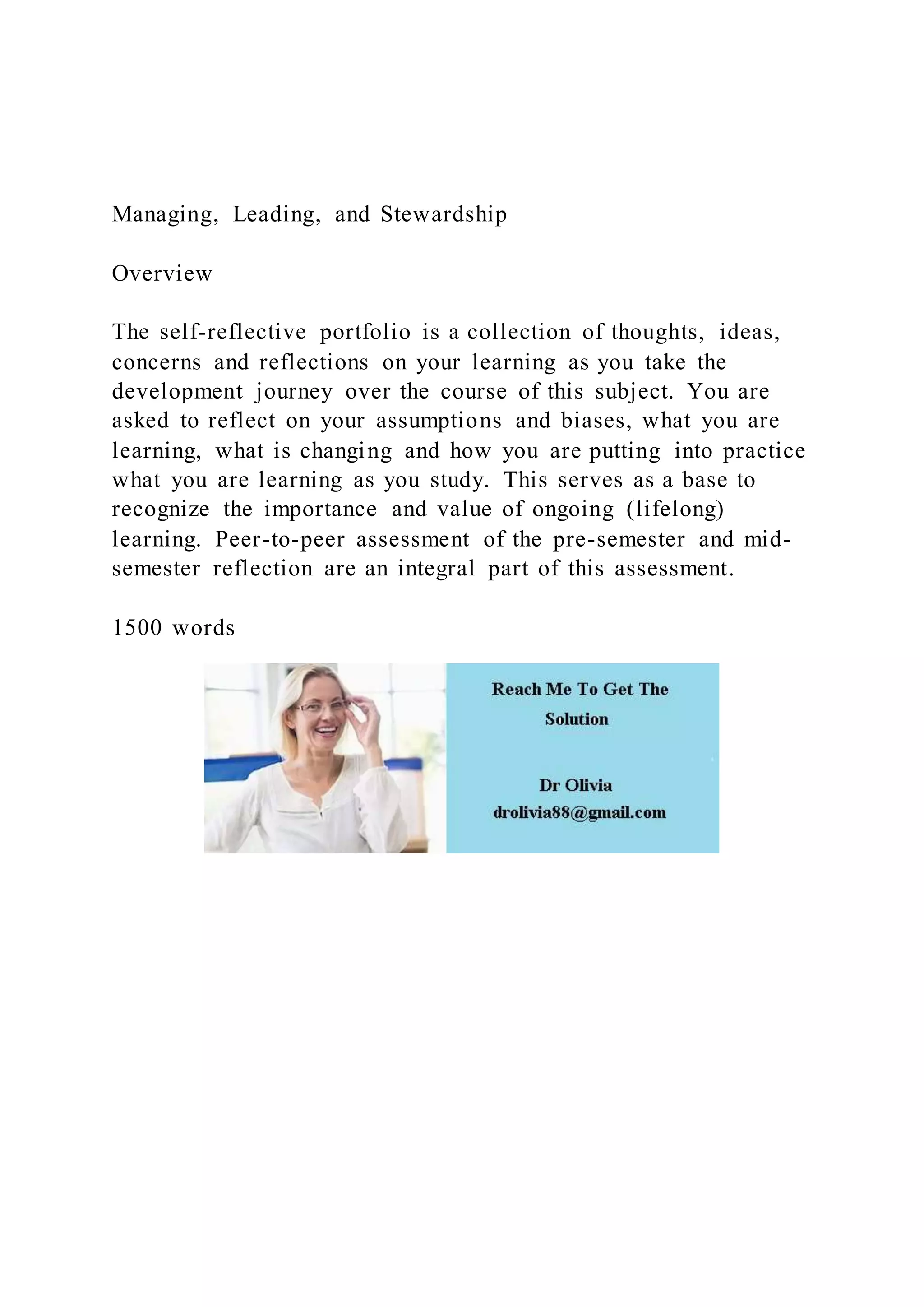 Managing, Leading, and Stewardship OverviewThe self-refl | DOCX