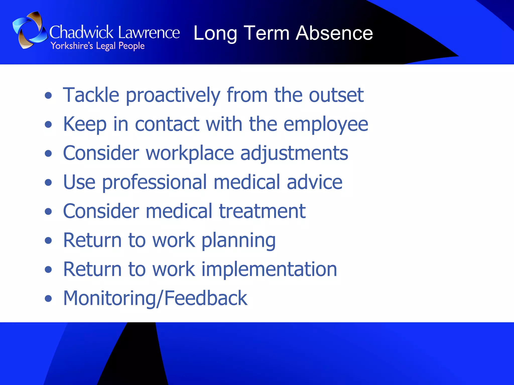 Managing Long Term Absence Handout Slides | PPT