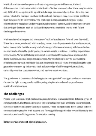 Managing multicultural teams hbr | PDF