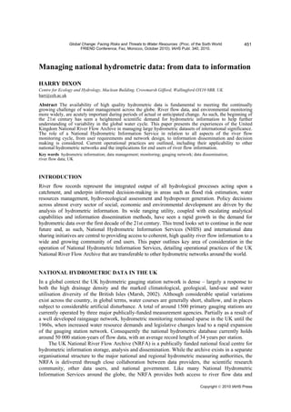 Managing national hydrometric data from data to information | PDF