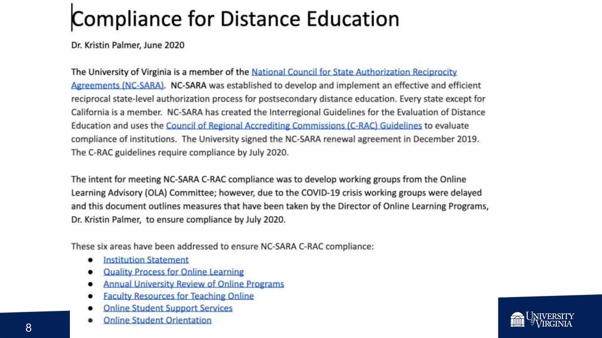 Managing NC SARA C-RAC compliance NWelearn August 2020 | PPT