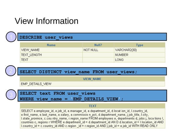 Managing objects with data dictionary views | PPT | Databases | Computer Software and Applications